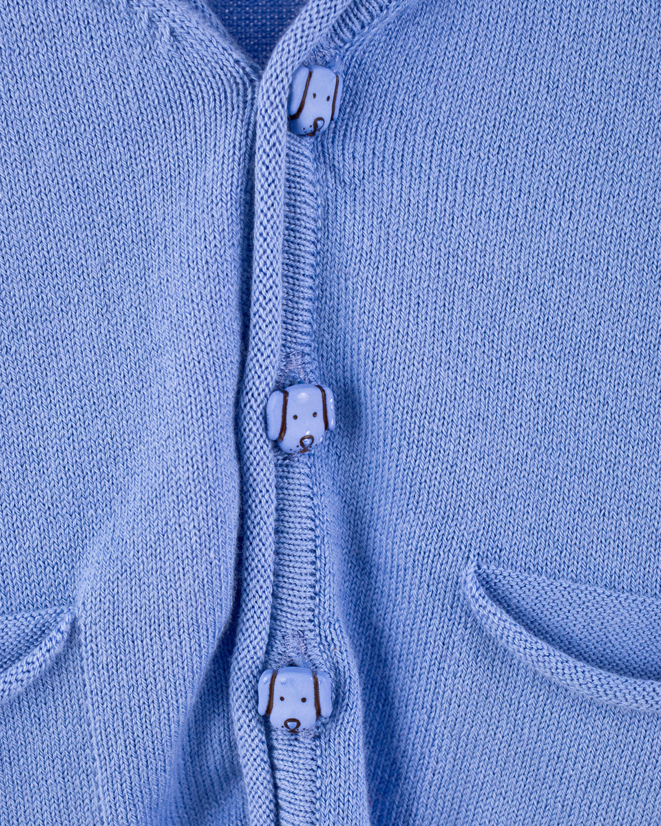 Victor Slate Blue Cotton Cardigan with Doggie Buttons FLEURISSE